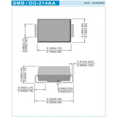 SS24B, SS24, 40V 2A DO-214AA (SMB) SMD Schottky Diyot