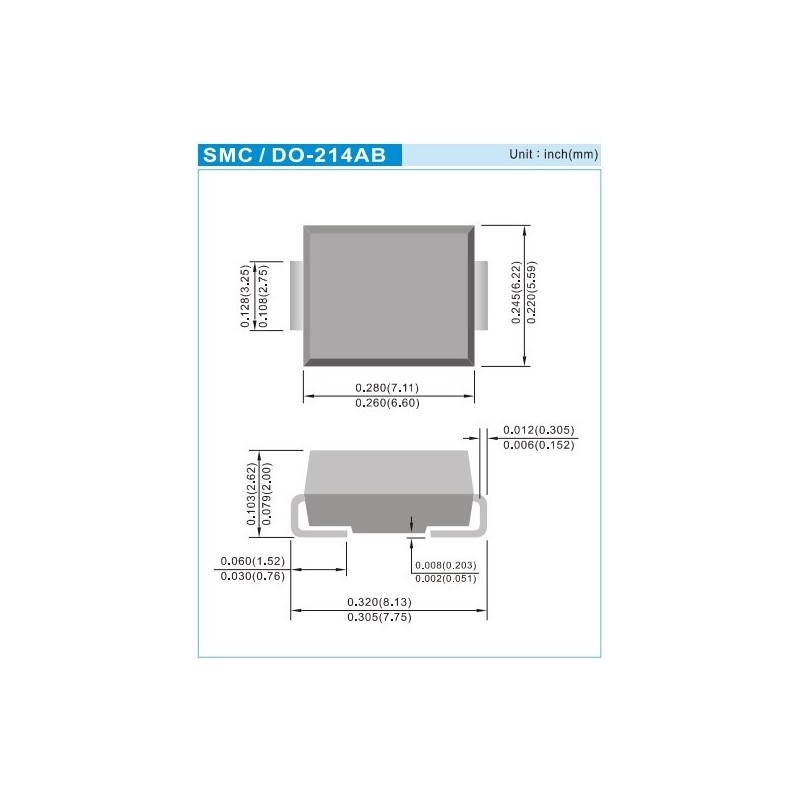 SK56, 60V 5A DO-214AB (SMC) SMD Schottky Diyot