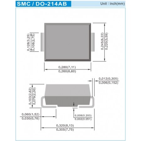 MBRS340T3G, MBRS340, B34, 40V 3A DO-214AB (SMC) SMD Schottky Diyot