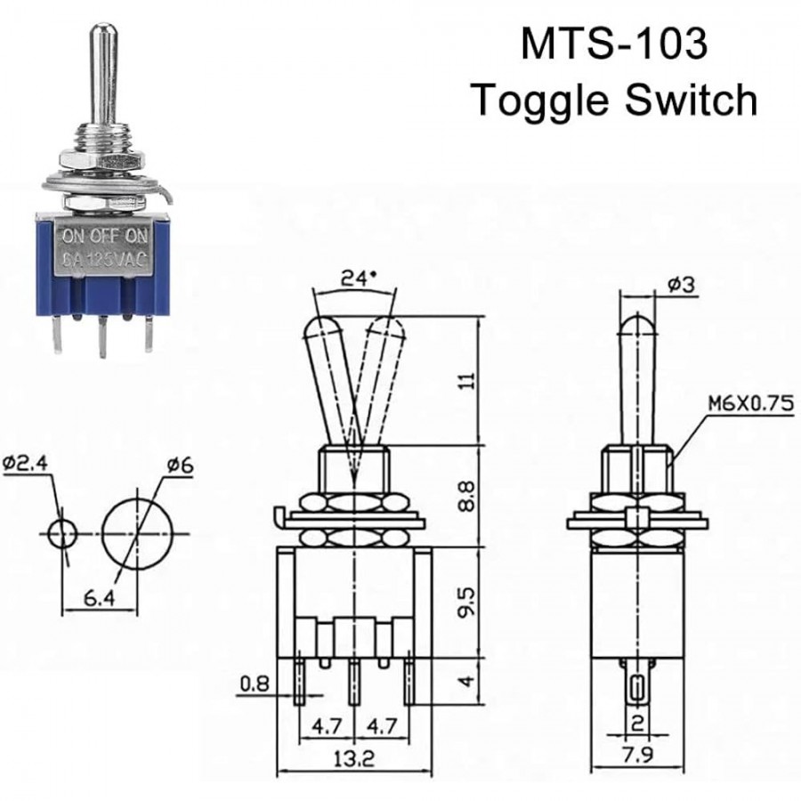 AF140, ON-OFF-ON 3 Pin Toggle Switch (MTS-103)