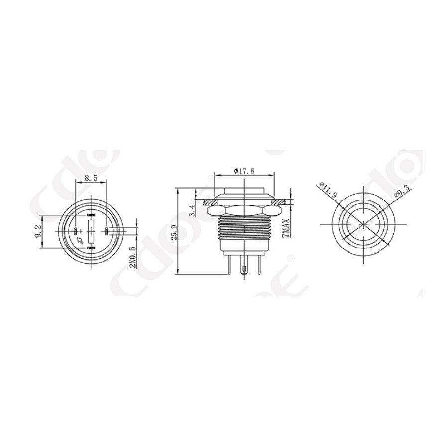 HBDGQ16H-10Z/J/N, 16mm 1NO IP65 Nikel Kalıcı Buton, CD40ZN